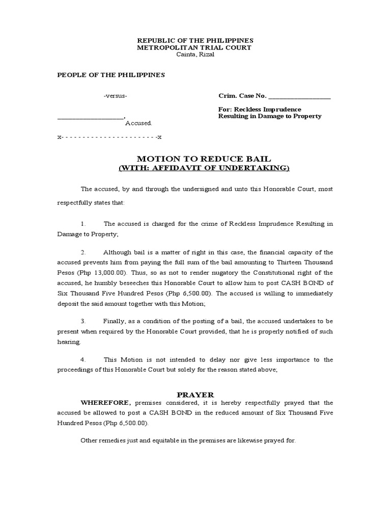 Motion To Reduce Bail | PDF