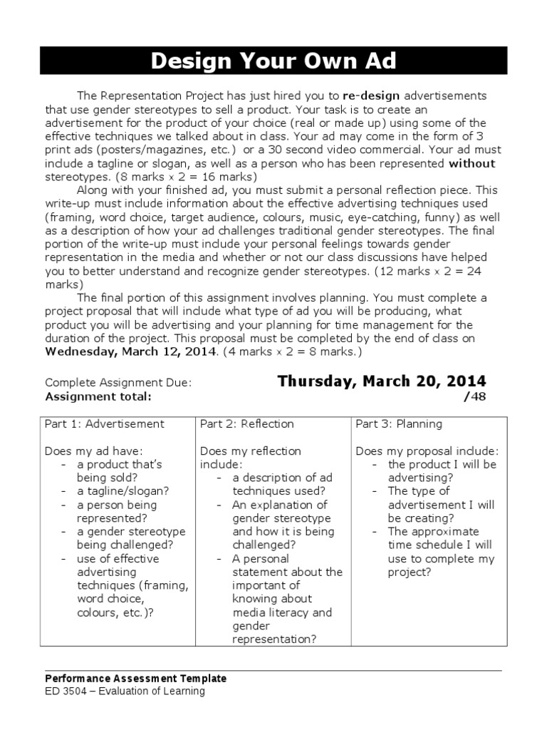 Grade 8 La - Creating Advertisements - Performance Task - Student ...