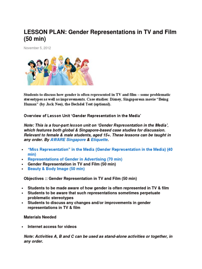 Gender Representations in TV and Film Lesson Plan | PDF | Gender Role ...