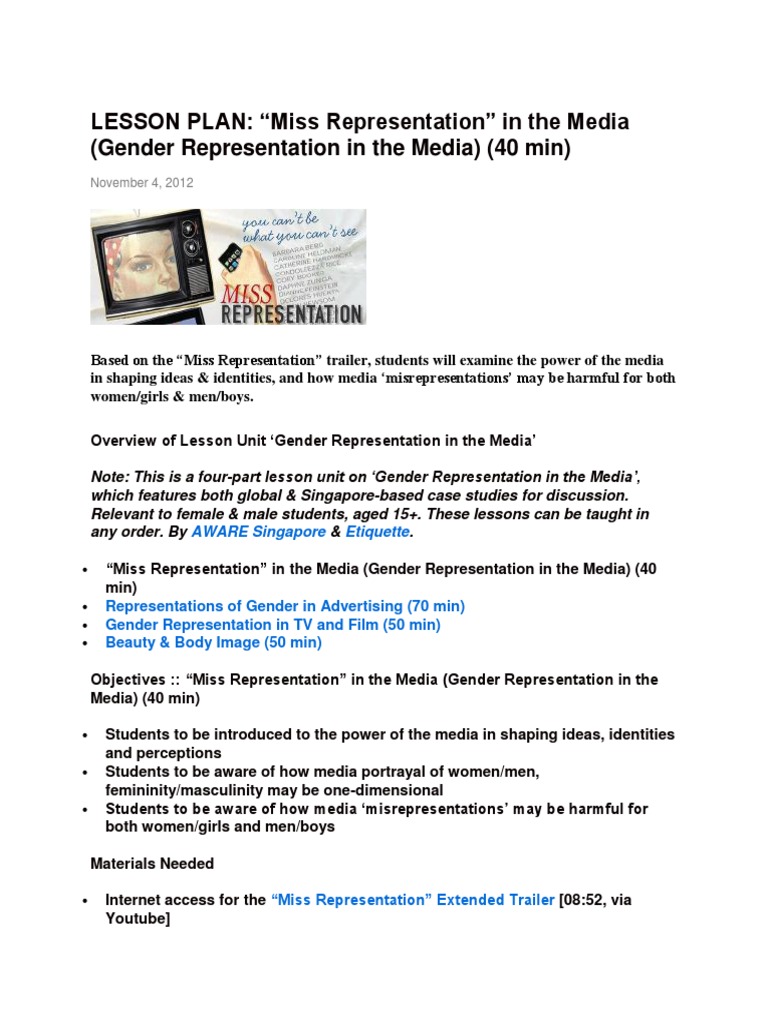 Miss Representation in The Media Lesson Plan | PDF | Gender | Gender ...