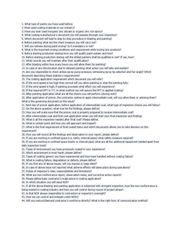 Coating Interview Question | PDF | Paint | Business