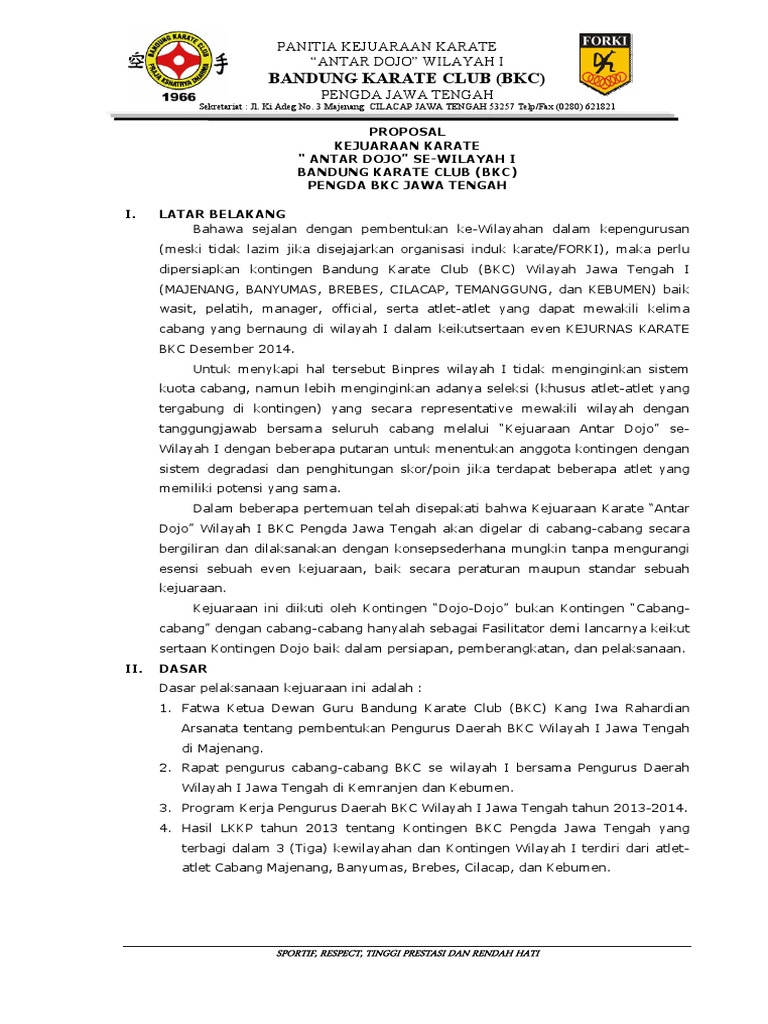 Proposal Kejurdo BKC Wilayah 1 Pengda Jateng | PDF