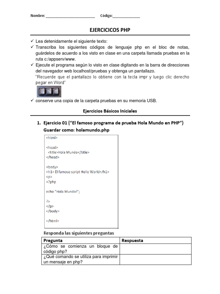 Ejercicios PHP | PDF | Php | HTML
