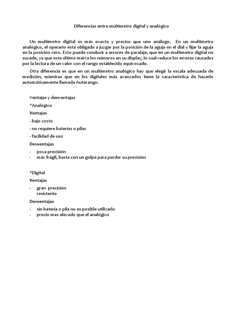Diferencias Entre Multimetro Digital y Analógico | PDF | Tecnología