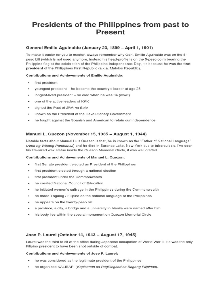 Presidents of the Philippines From Past to Present | Philippines ...