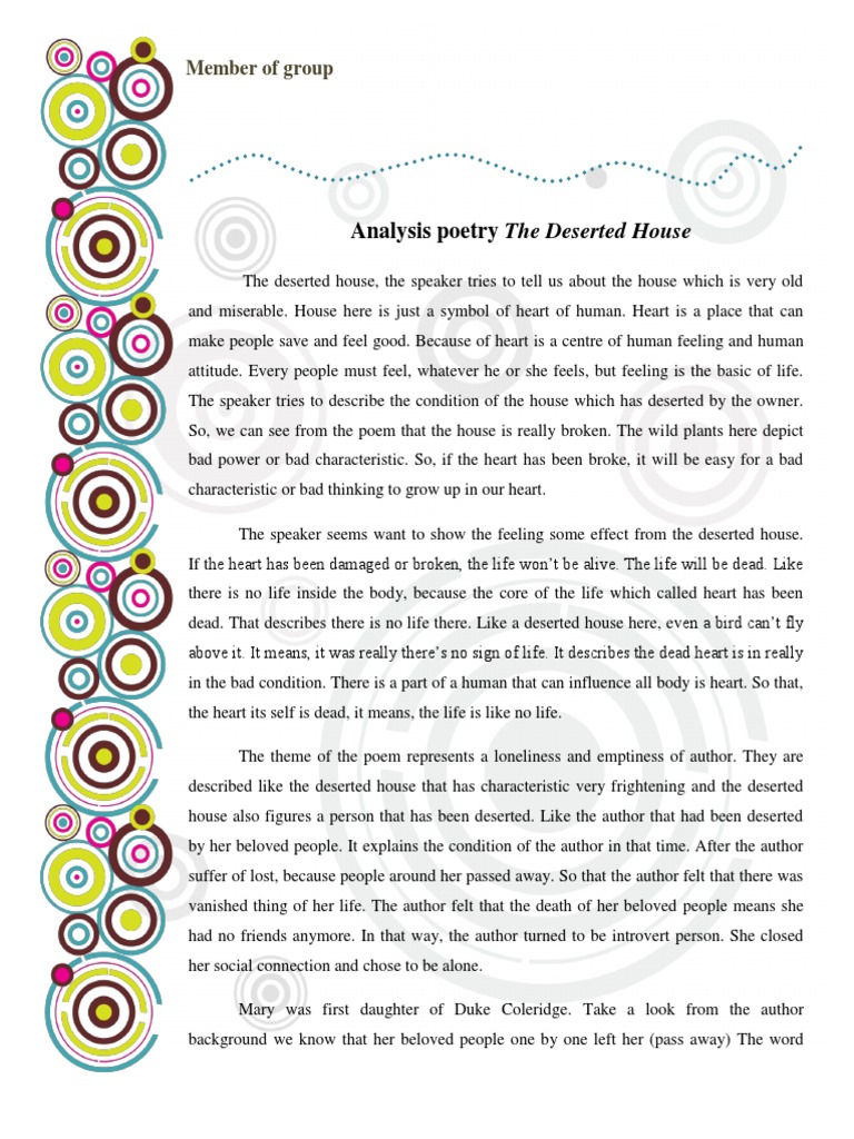 Analysis Poetry The Deserted House | PDF | Poetry