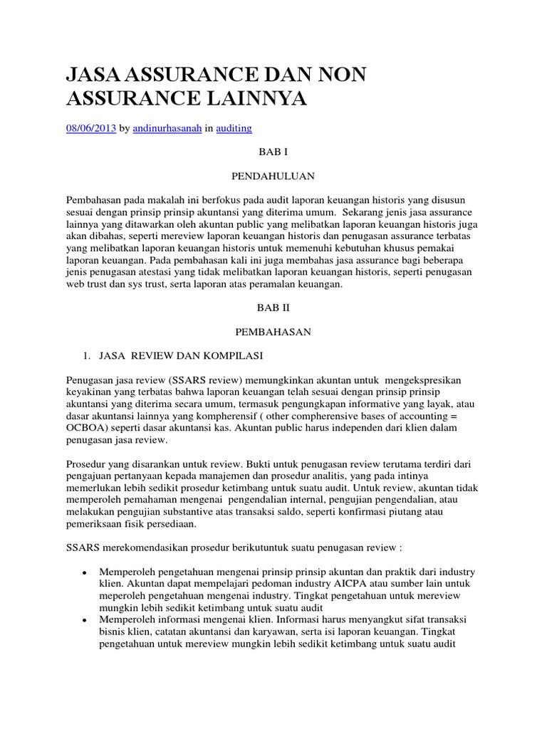 Jasa Assurance Dan Non Assurance | PDF