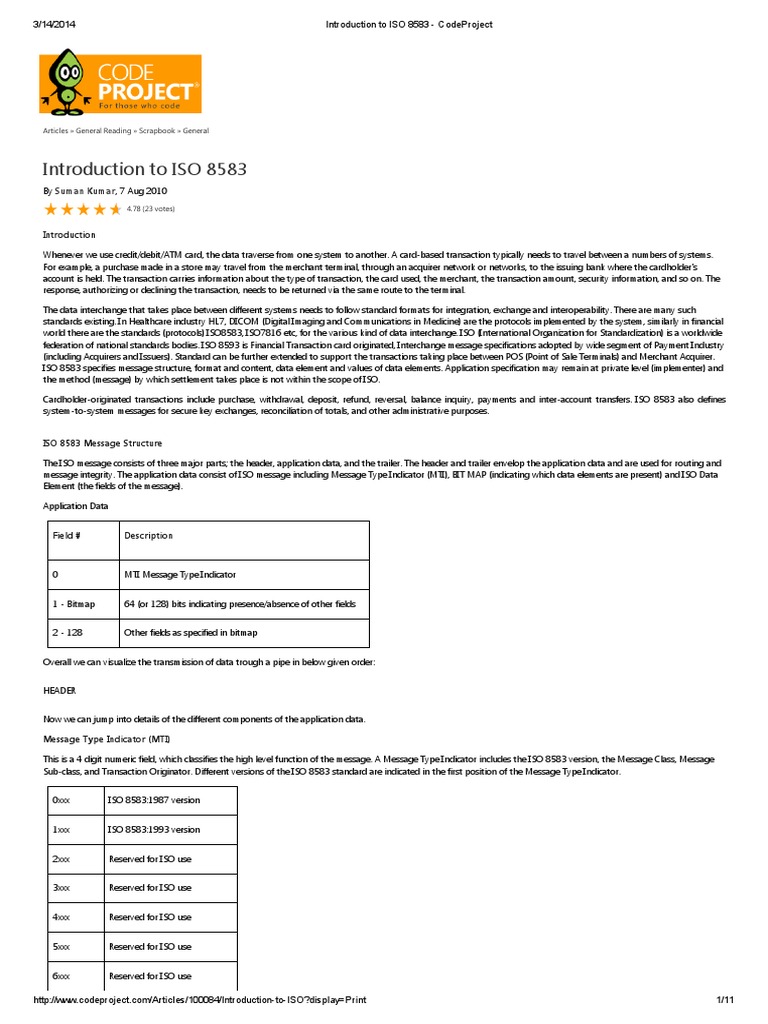 Introduction to ISO 8583 - CodeProject | Binary Coded Decimal ...