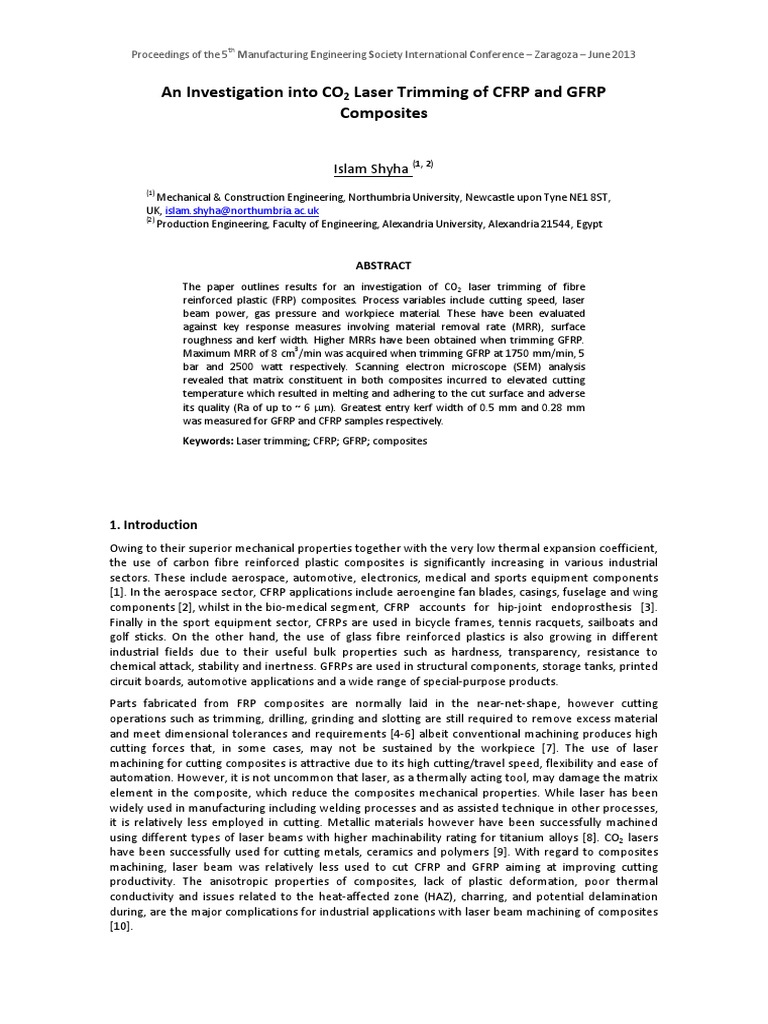 An Investigation Into CO Laser Trimming of CFRP and GFRP Composites ...