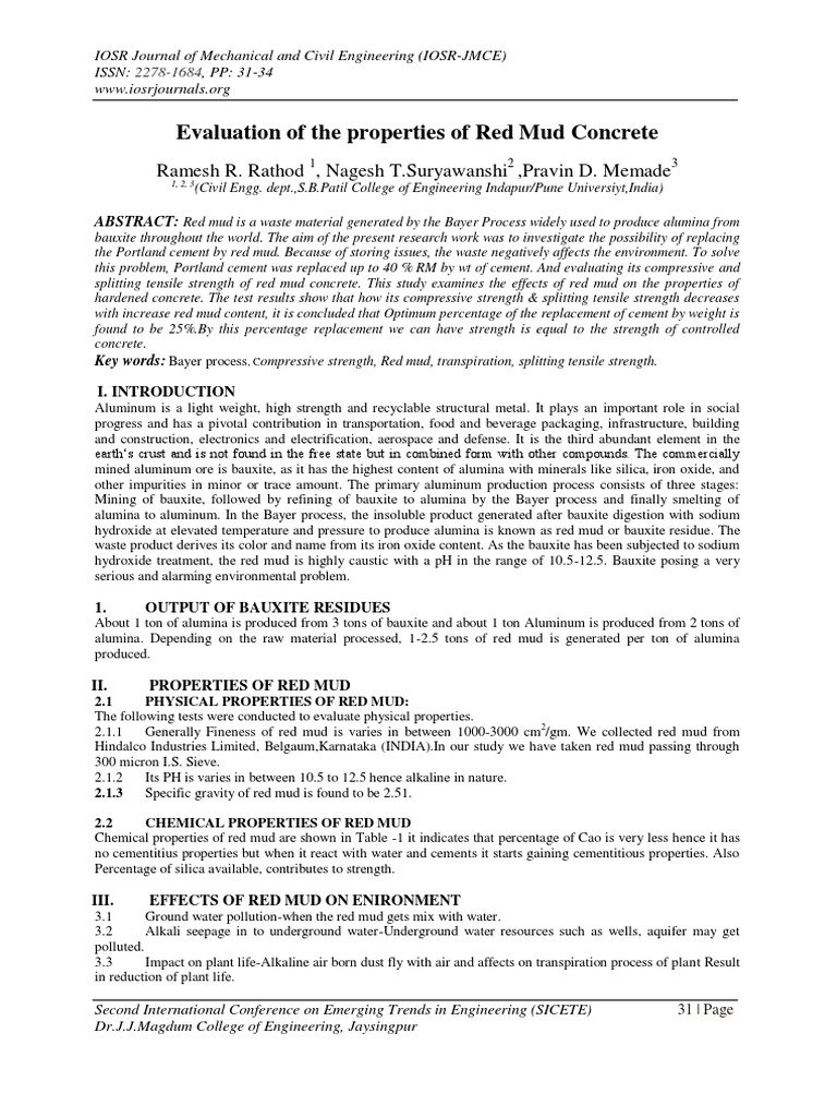 Evaluation of The Properties of Red Mud Concrete | PDF | Aluminium ...