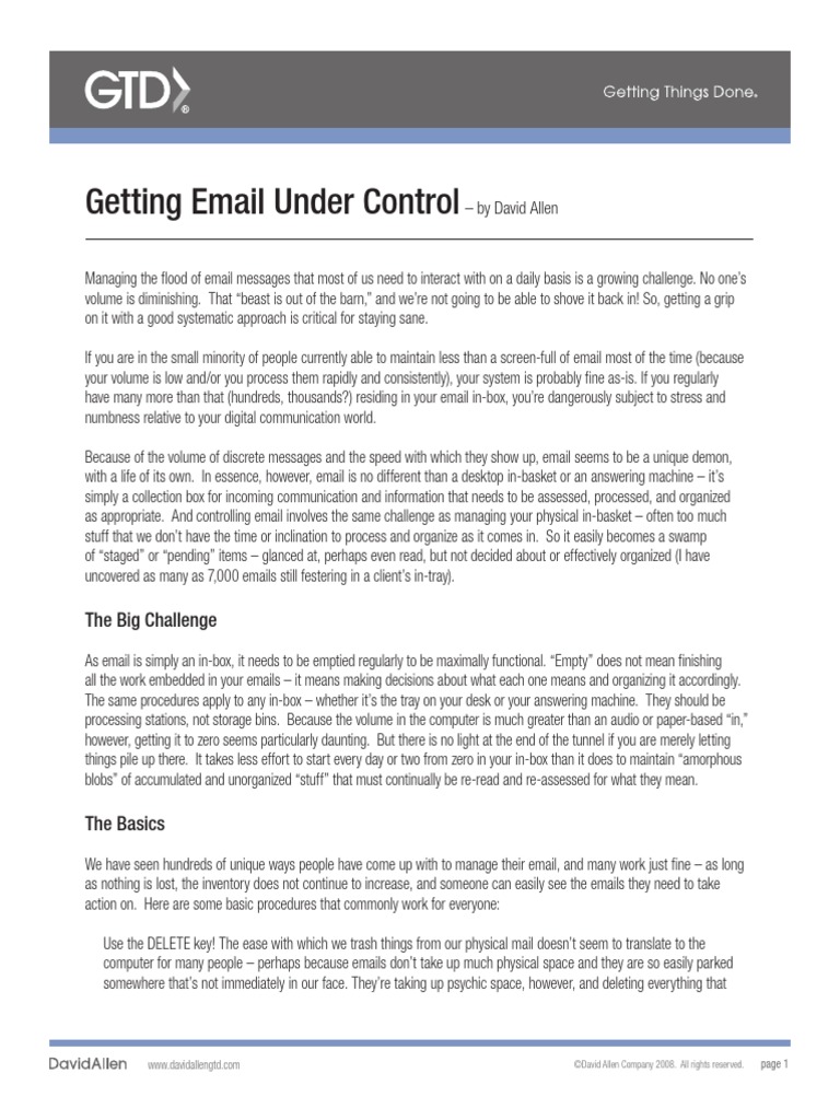 Getting Email Under Control | PDF | Email | Computer File