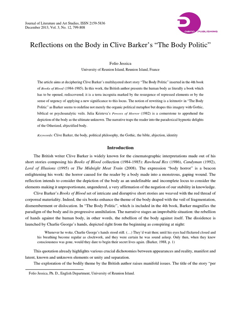 Reflections On The Body in Clive Barker's "The Body Politic" | PDF | Id ...