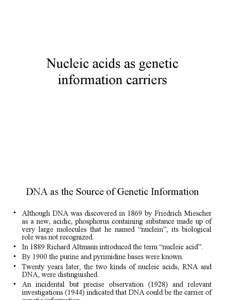 Nucleic Acids As Genetic Information Carriers | PDF | Transformation ...