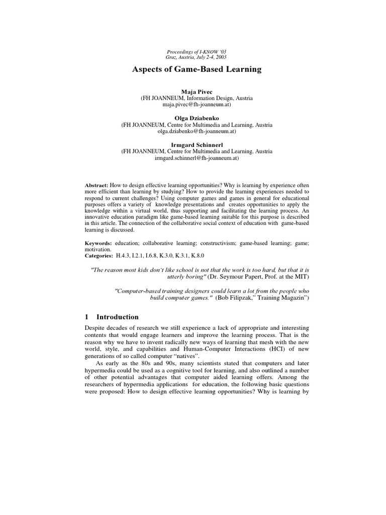 Aspects of Game Based Learning | PDF | Constructivism (Philosophy Of ...