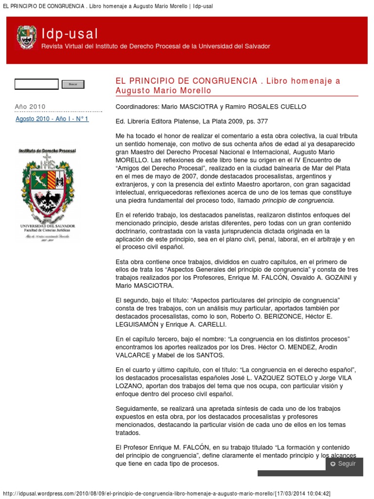 EL PRINCIPIO de CONGRUENCIA - Libro Homenaje A Augusto Mario Morello ...