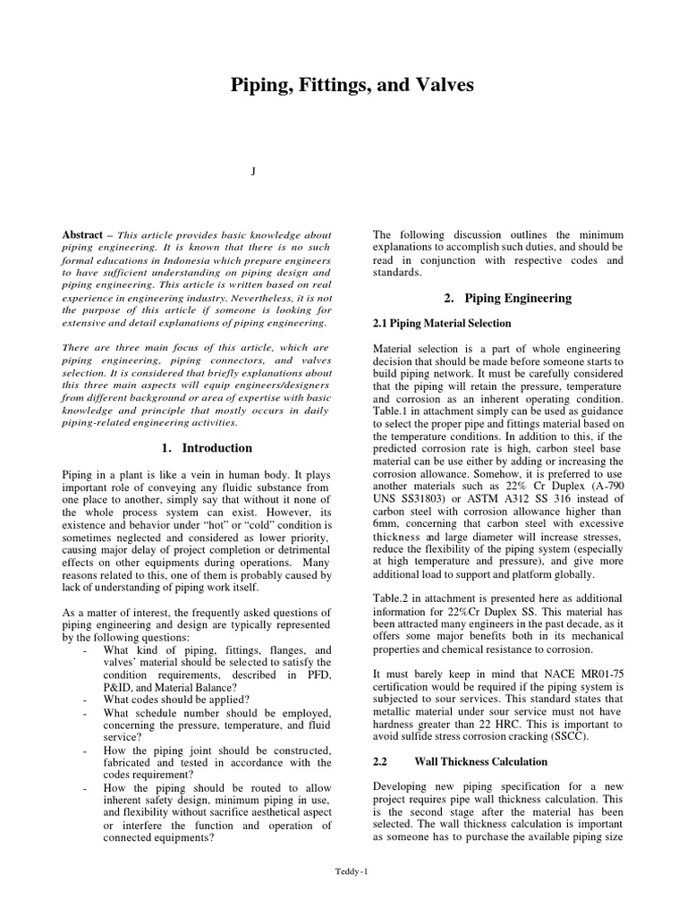 Piping, Fittings, and Valves | PDF | Pipe (Fluid Conveyance) | Valve