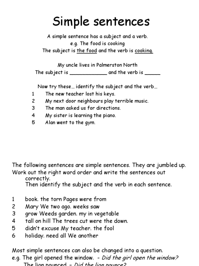 Simple Sentences | PDF | Clause | Sentence (Linguistics)