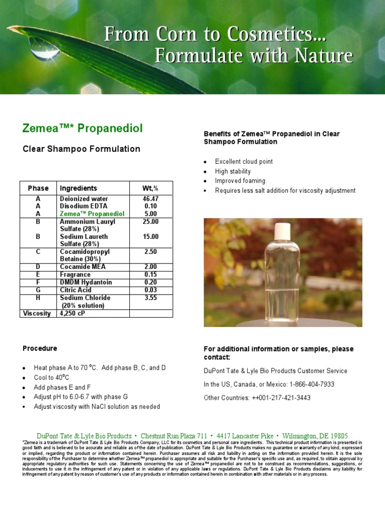 Zemea Clear Shampoo Formulation 1 | PDF