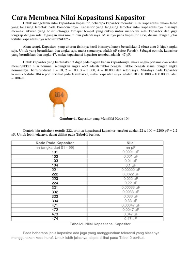 Cara Membaca Nilai Kapasitansi Kapasitor | PDF