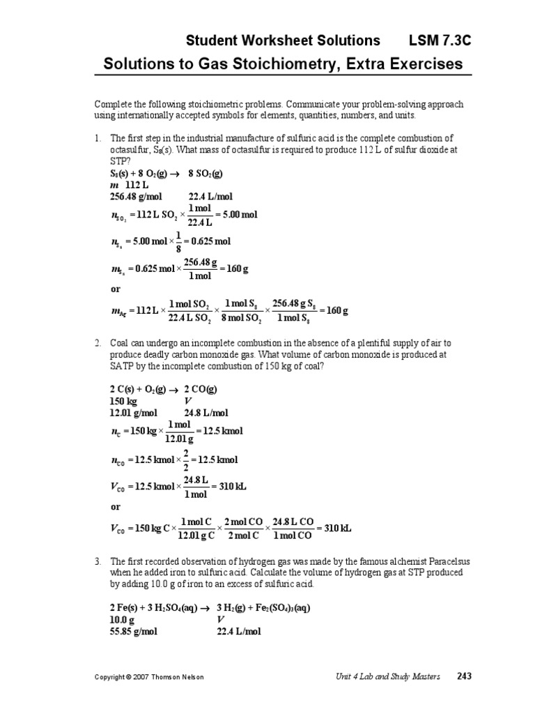 Gas Stoich Answers | PDF | Mole (Unit) | Stoichiometry