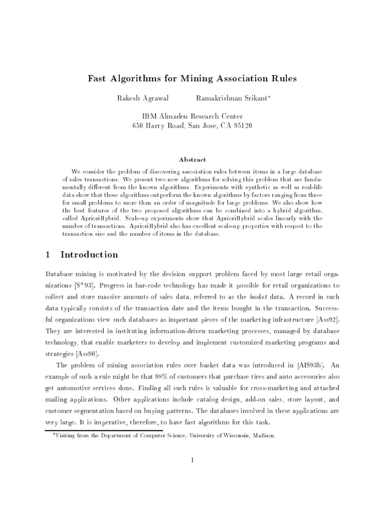 Fast Algorithms For Mining Association Rules | PDF | Mean | Poisson Distribution