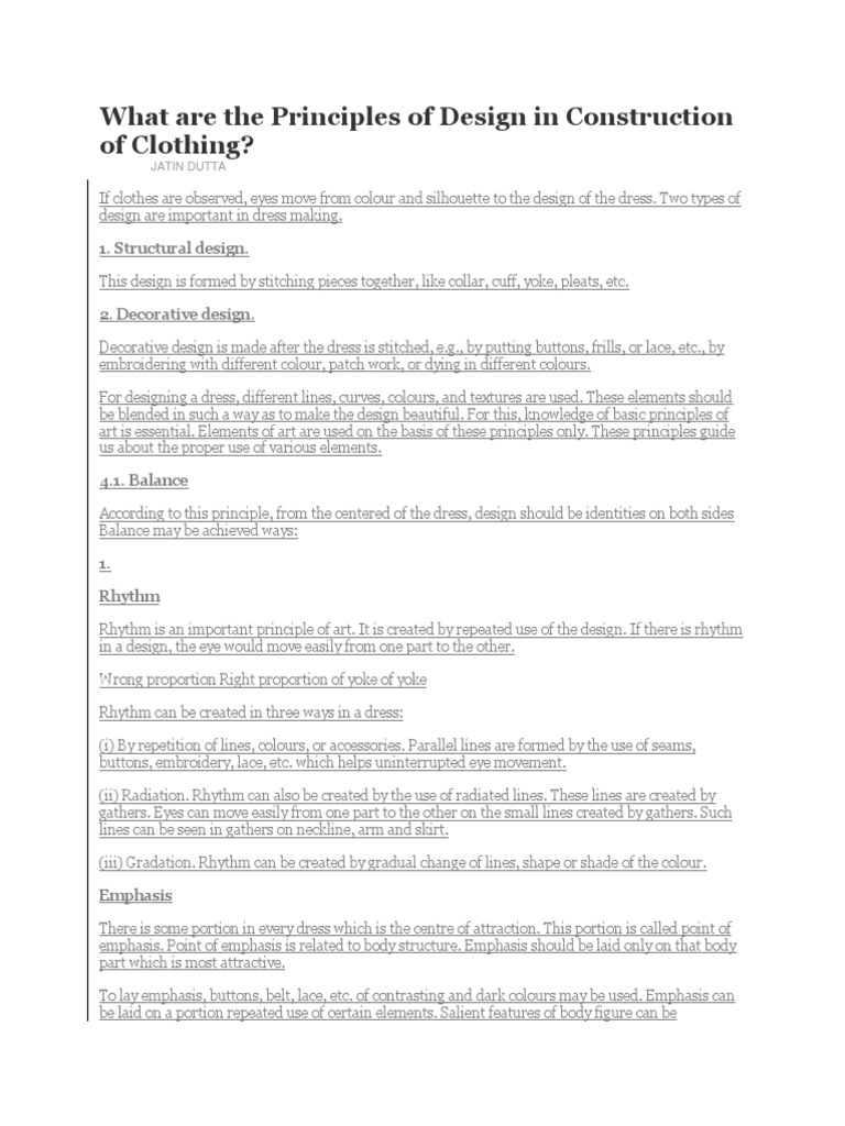 What Are The Principles of Design in Construction of Clothing? | PDF ...
