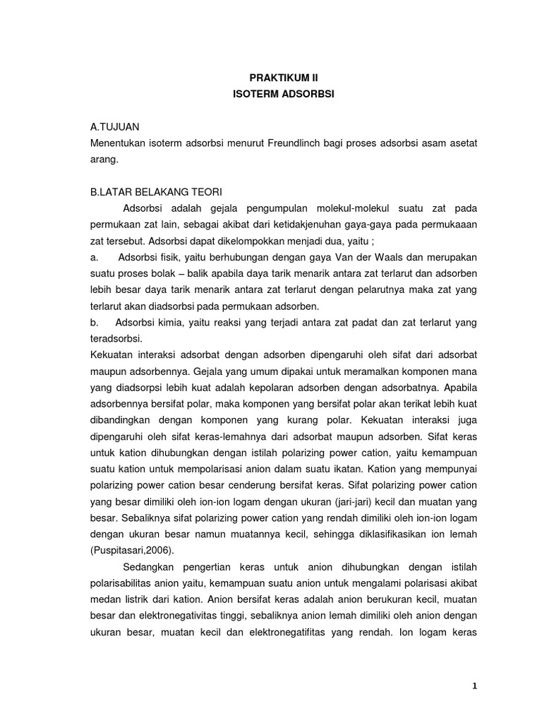 Isoterm Adsorpsi Freundlich Asam Asetat | PDF