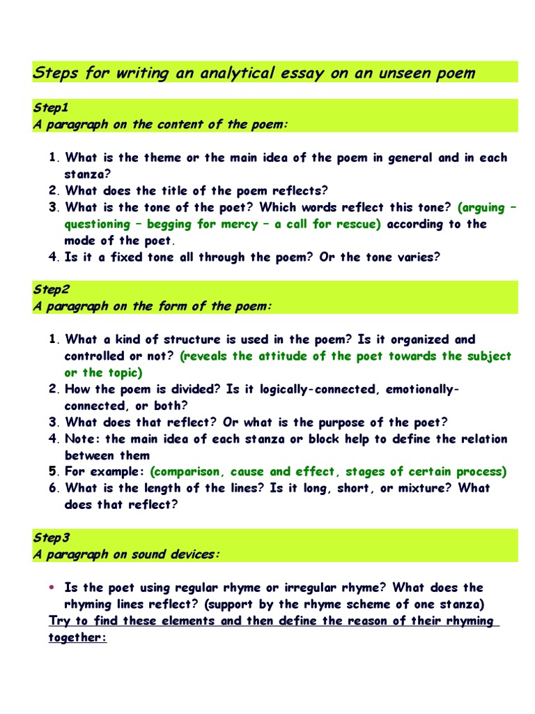 Steps For Writing An Analytical Essay On An Unseen Poem | PDF | Poetry ...