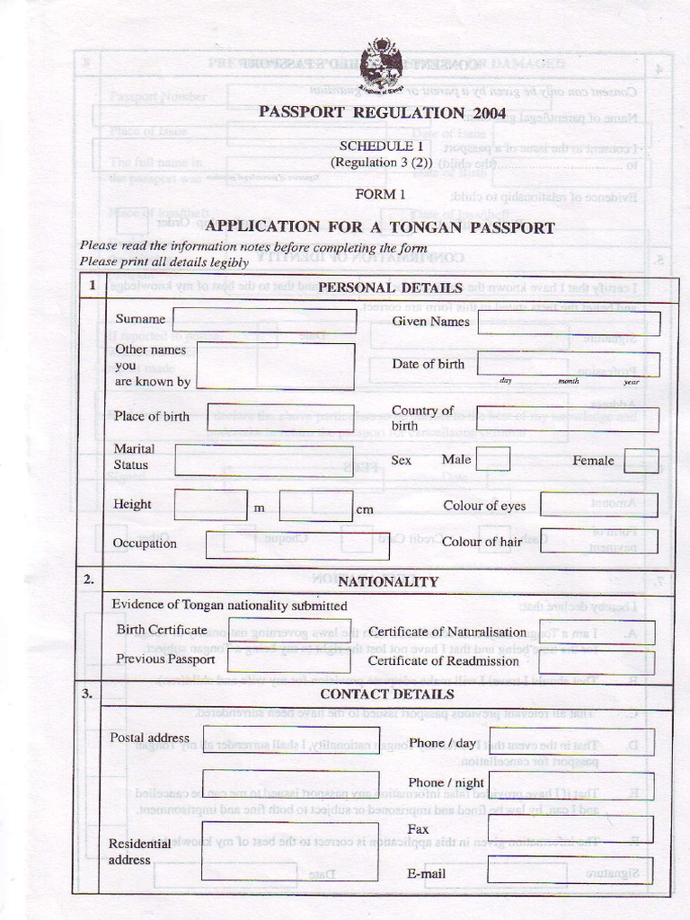 Tongan Passport Application Form | PDF | Justice | Crime & Violence