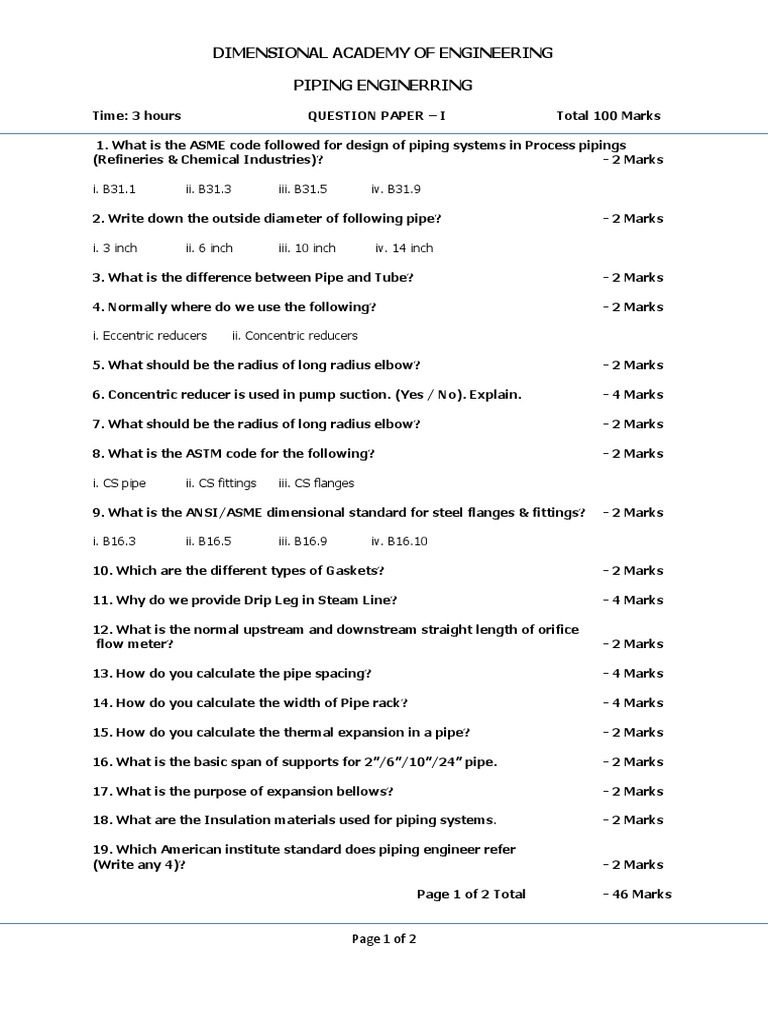 Piping Eng Test | PDF | Pipe (Fluid Conveyance) | Plumbing