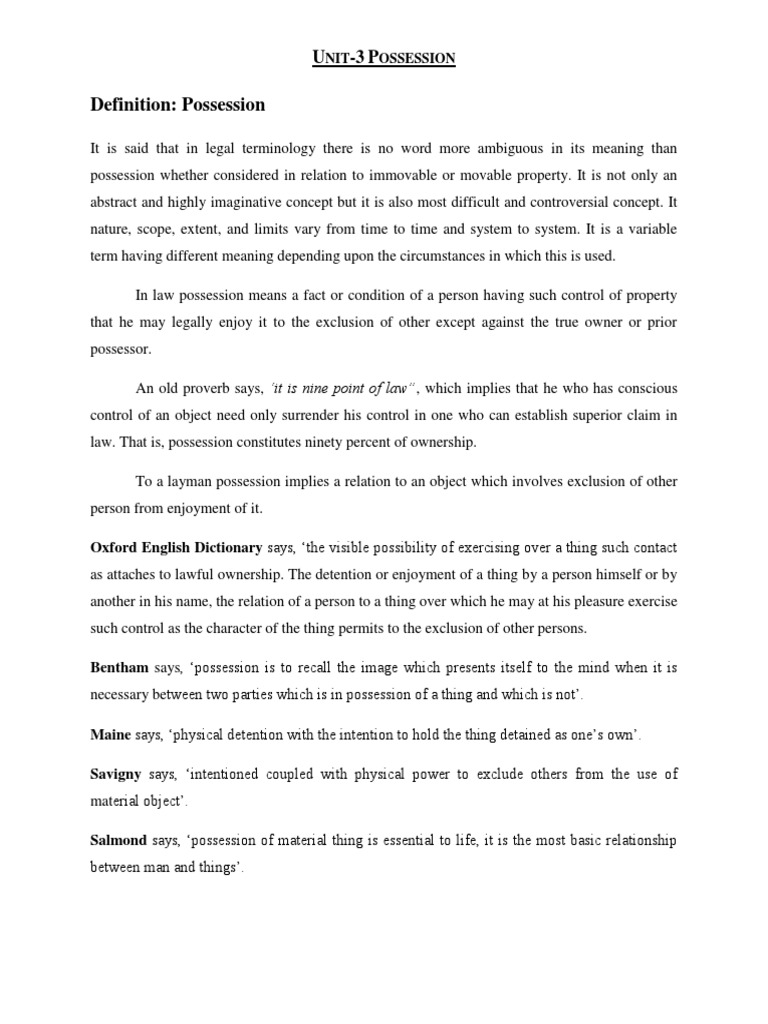 Answer of Possession | Possession (Law) | Ownership