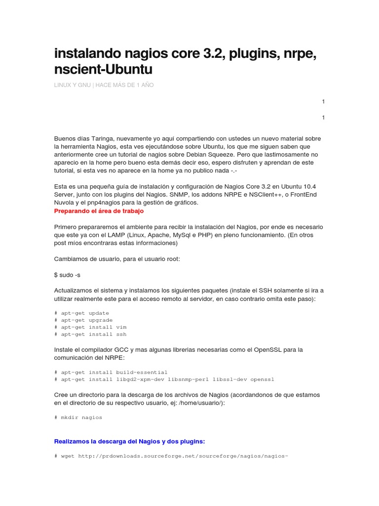 Ins Nagios | PDF | Servidor (Computación) | Servidor HTTP Apache