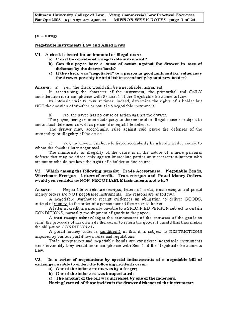 Mercantile Law) Practical Exercises by Justice Vitug) Made 2003) by SU ...