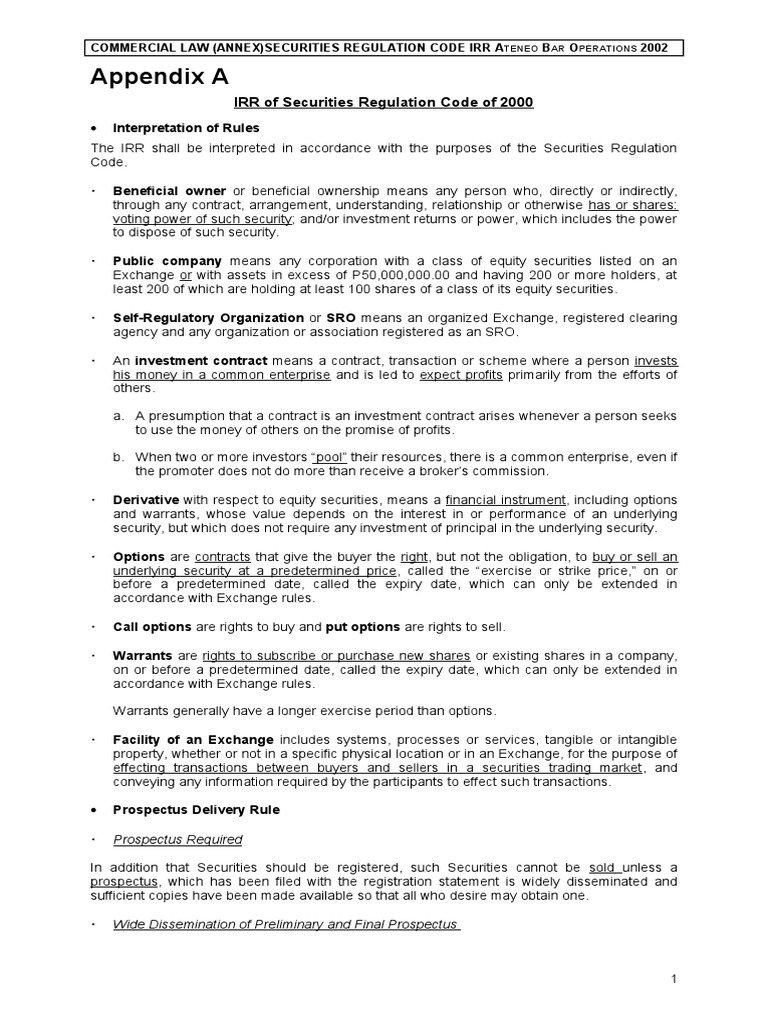 Mercantile Law) Sec Regulation Code) Memory Aid) Made 2002) by Ateneo ...