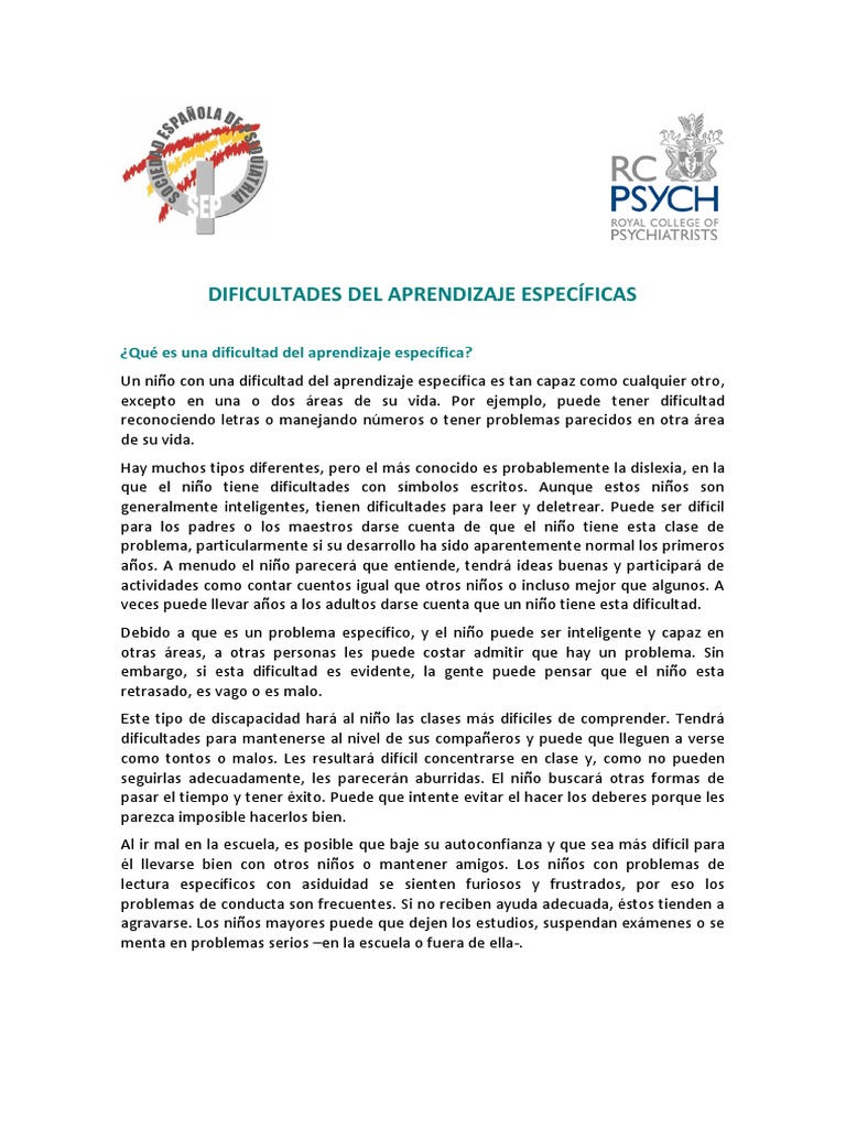 11-Dificultades Del Aprendizaje Espec+¡ficas | PDF | Dislexia | Ciencias del comportamiento