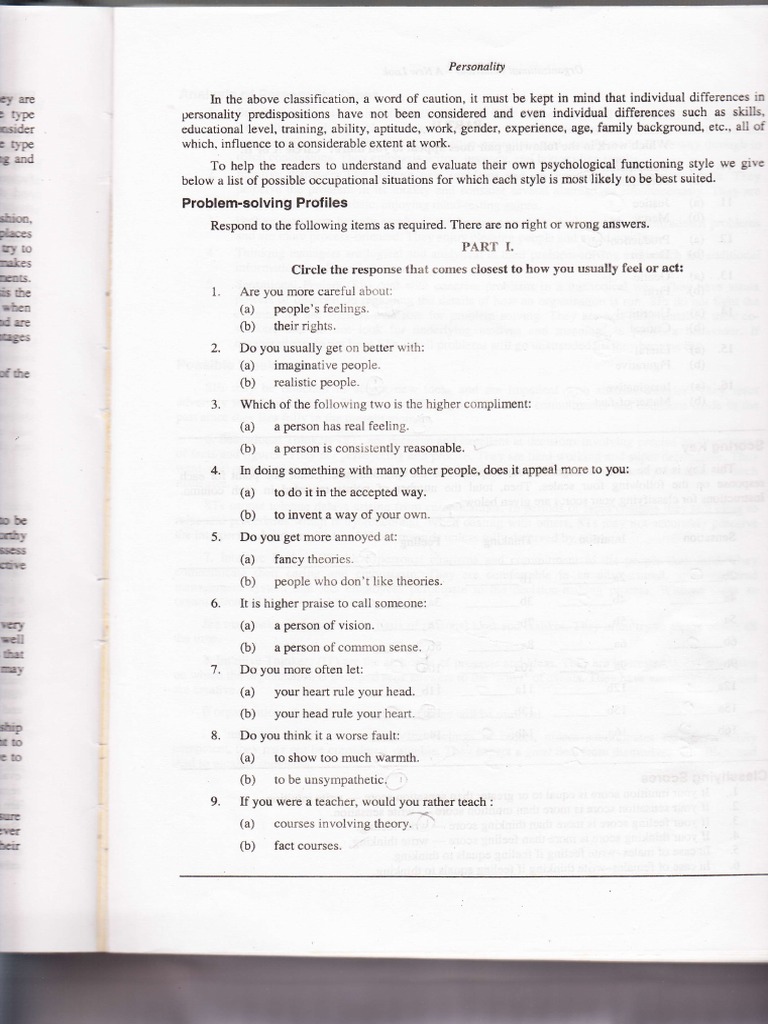 Personality Test Pdf Metaphysics Of Mind Neuropsychological