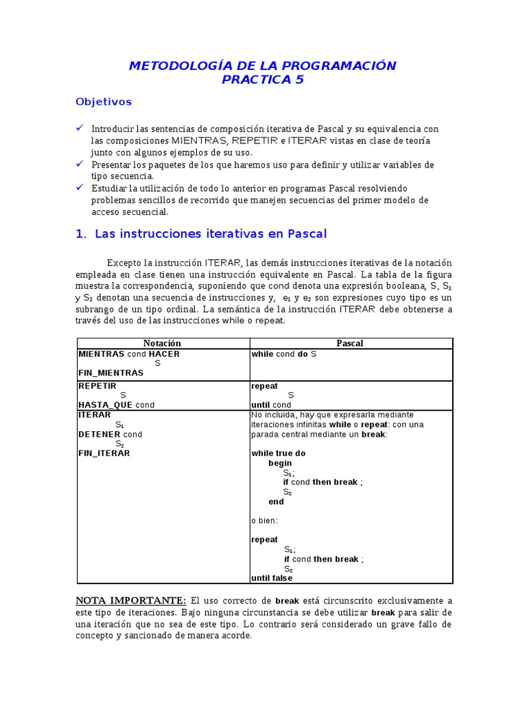 Instrucciones Iterativas y Secuencias en Pascal | PDF | Algoritmos | Teoría del modelo