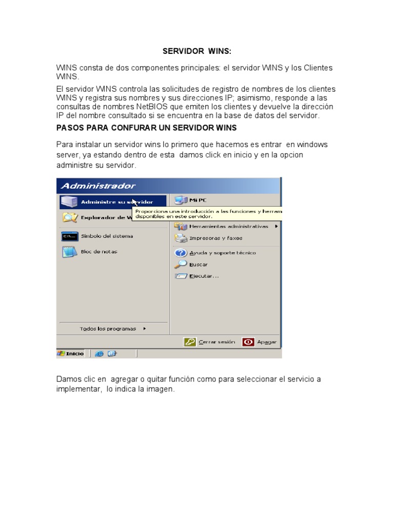 Tutoriales de Los Servicios Web, FTP, DNS, DHCP, Wins, SSH, Terminal Server. | PDF | sistema de ...
