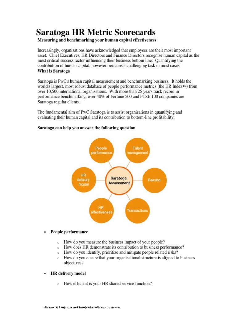 Saratoga HR Metric Scorecards Overview | PDF | Benchmarking | Human Capital