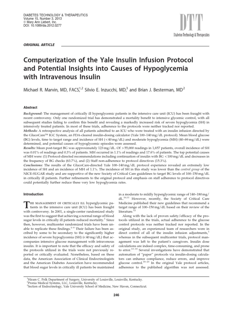 Protocolo Yale | PDF | Hypoglycemia | Blood Sugar