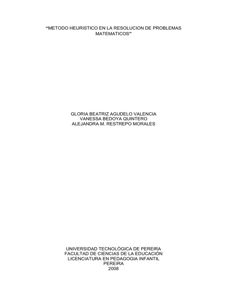 Metodo Heuristico En La Resolución De Problemas Pdf Heurístico 5787