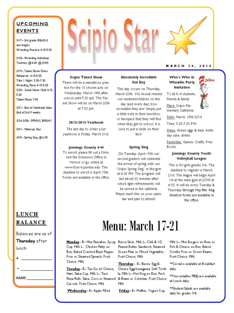 Scipio Star 03142014 | PDF | Sports & Recreation | Cooking, Food & Wine