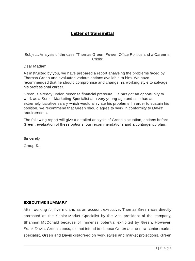 Letter of Transmittal: Executive Summary | PDF