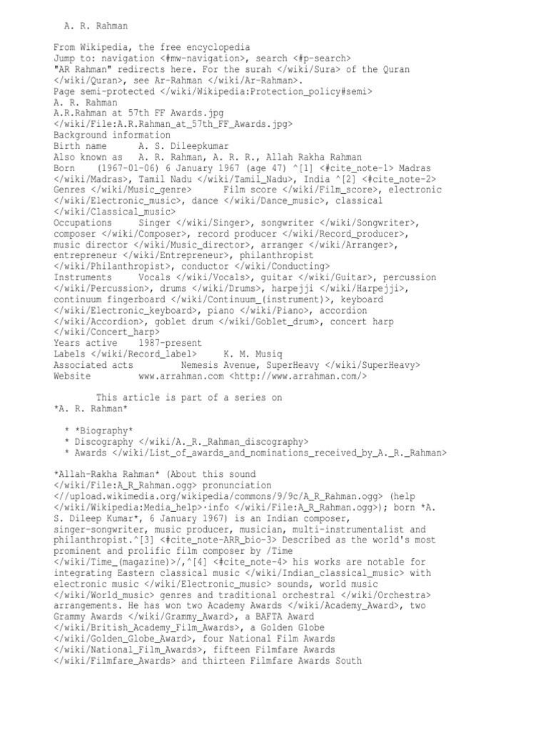 A. R. Rahman - Wikipedia, The Free Encyclopedia 3 | PDF