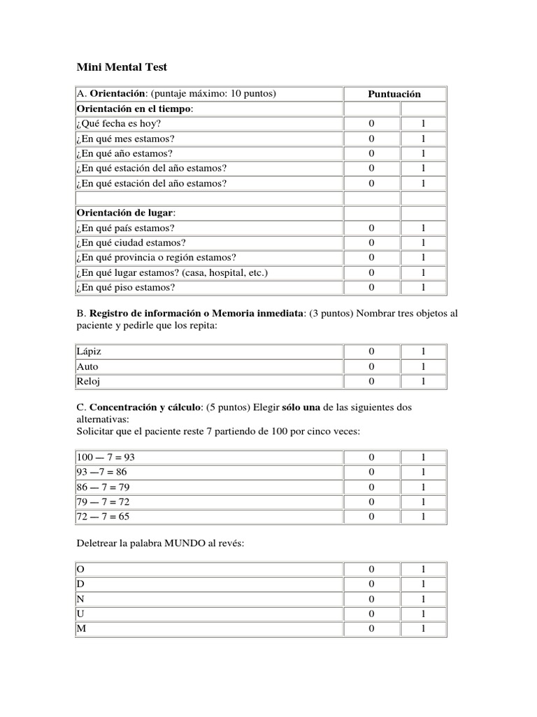 Mini Mental Test | PDF