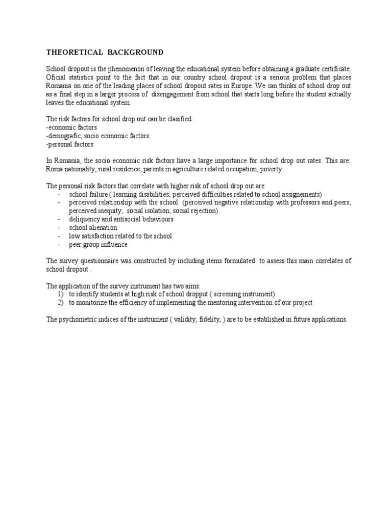 School Dropout Questionnaire | PDF | Risk | Behavioural Sciences