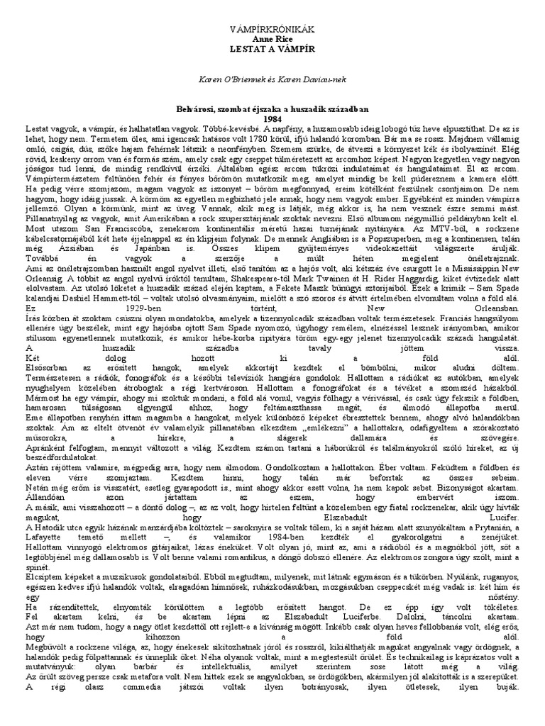 Anne Rice: Lestat A Vámpír | PDF