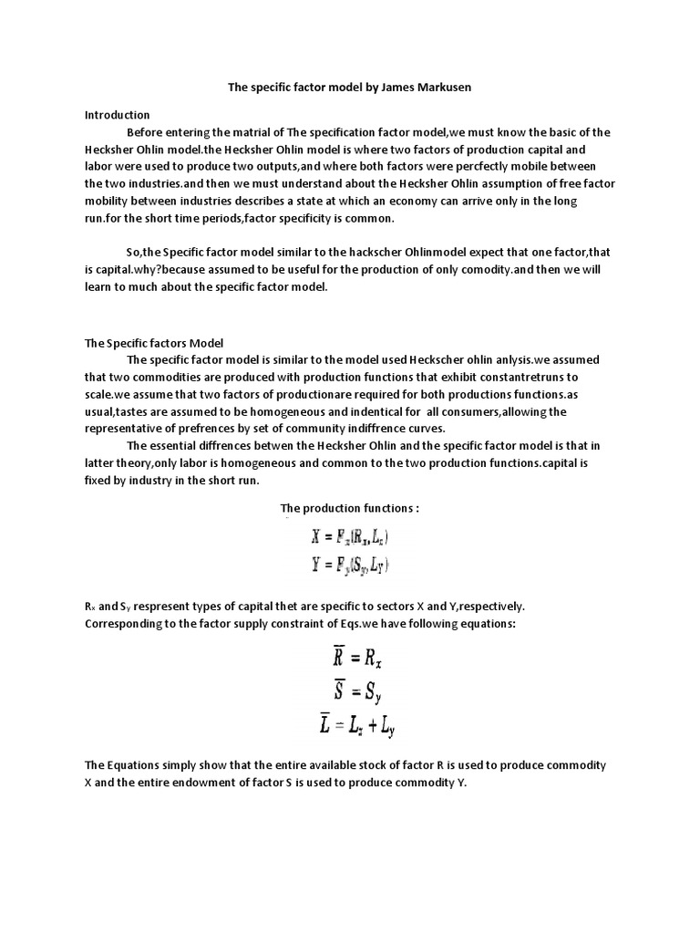 The Specific Factor Model by James Markusen | PDF | Labour Economics ...
