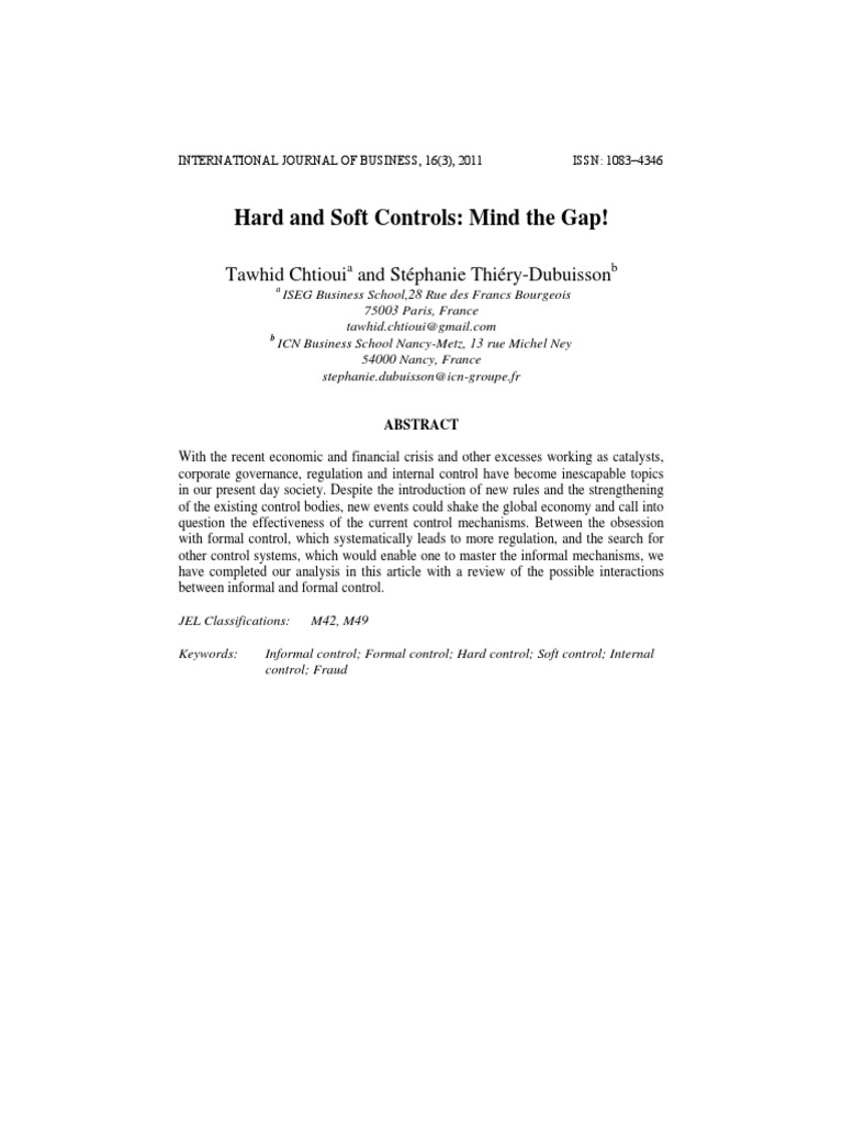 Hard and Soft Controls - Mind The Gap | PDF | Business | Science