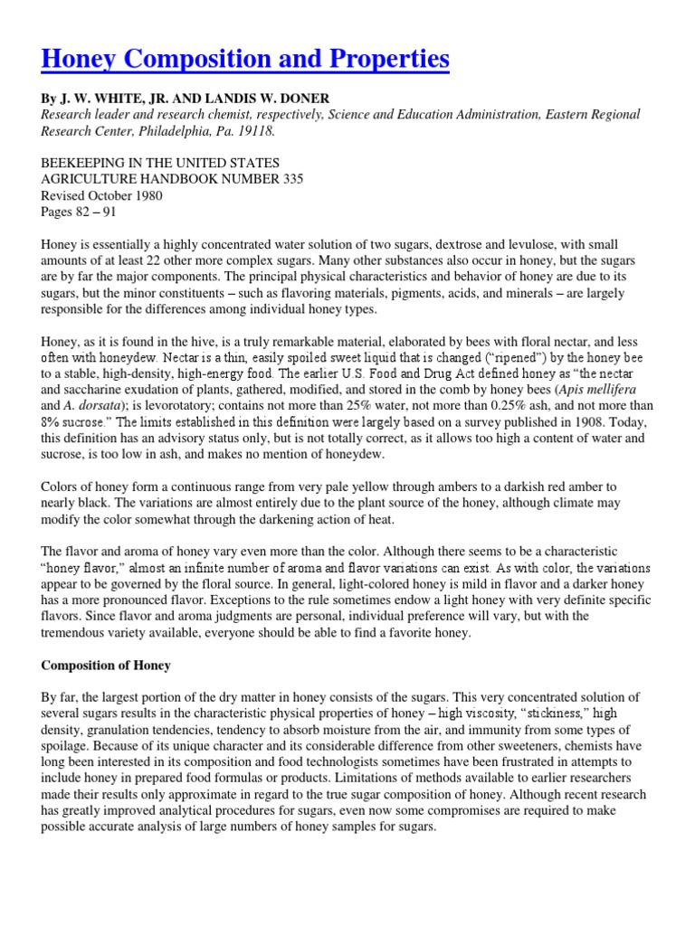 Honey Composition and Properties | PDF | Honey | Fructose